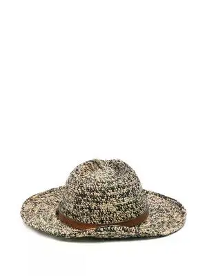 IBELIV Raffia Fedora With Leather Trim - Neutrals