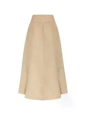 120% Lino Panelled A-line Midi Skirt - Neutrals