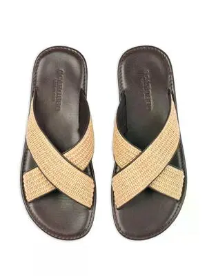 SCAROSSO Ettore Crossover-strap Raffia Sandals - Neutrals