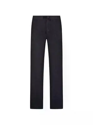 120% Lino Drawstring Linen Trousers - Black