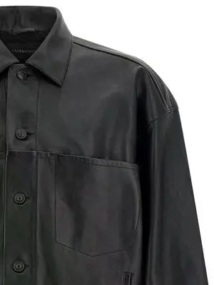 Balenciaga Gothic Denim Embroidered Leather Shirt Jacket
