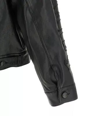 Balenciaga Gothic Denim Embroidered Leather Shirt Jacket