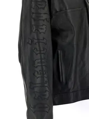 Balenciaga Gothic Denim Embroidered Leather Shirt Jacket