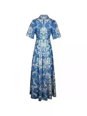 Borgo De Nor Posie Barocco-print Maxi Dress - Blue