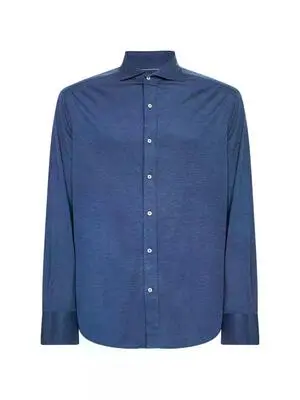 Brunello Cucinelli Slub-texture Spread-collar Shirt - Blue