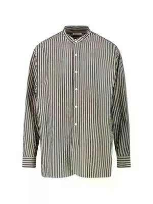 KAPTAIN SUNSHINE Bumpy Striped Band-collar Shirt - Black