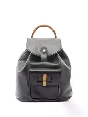 Gucci 2000s Bamboo-handle Leather Backpack - Black