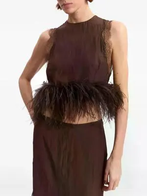 16Arlington Feather-trim Lace-detail Top