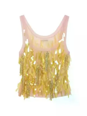 16Arlington Embroidered Tulle Tank Top - Gold