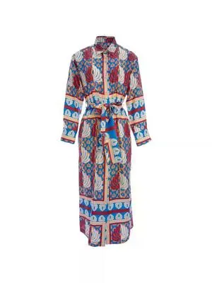 ODEEH Graphic-print Belted Midi Shirt Dress - Blue