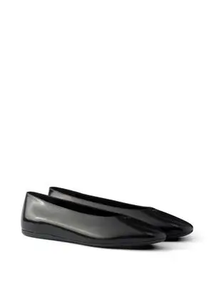 Prada Brushed Leather Ballerina Flats With Square Toe - Black
