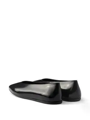Prada Brushed Leather Ballerina Flats With Square Toe - Black