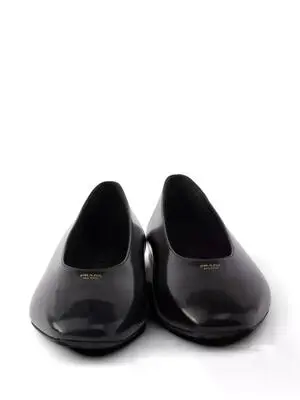 Prada Brushed Leather Ballerina Flats With Square Toe - Black