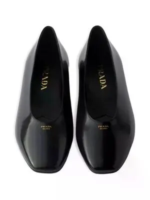 Prada Brushed Leather Ballerina Flats With Square Toe - Black