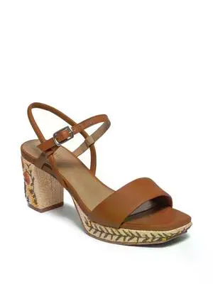 Bernardo Floral-embroidered Block-heel Sandals - Brown