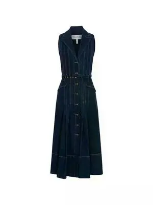 Saloni Belted Sleeveless Dress - Blue