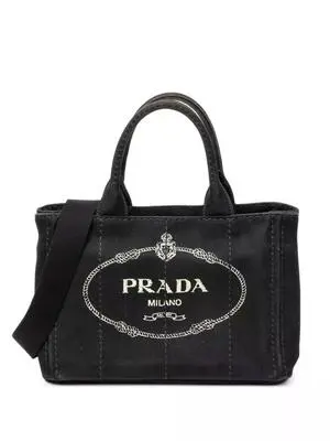 Prada Logo Print Tote Bag - Black