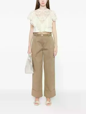 Sandro Floral Guipure Lace Crop Top With Ruffled Sleeves - Neutrals