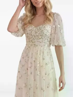 NEEDLE & THREAD Meadow Ditsy Embroidered Gown - Neutrals
