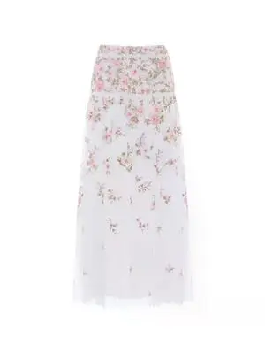NEEDLE & THREAD Embroidered Midi Skirt - White