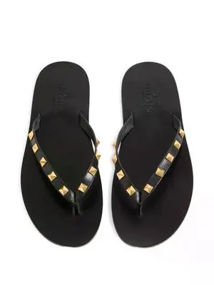Valentino Garavani Rockstud Goatskin Flip Flops - Black