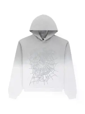 SP5DER Ombré Spider-web Print Hoodie - Grey