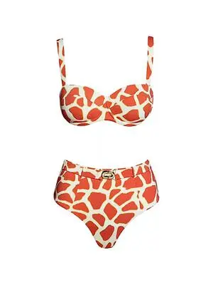 SOFIA ERHAN Giraffe-print Belted Bikini - Orange