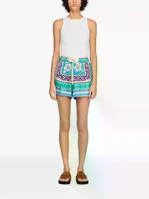 Sandro Floral Print Wide-leg Shorts - Green