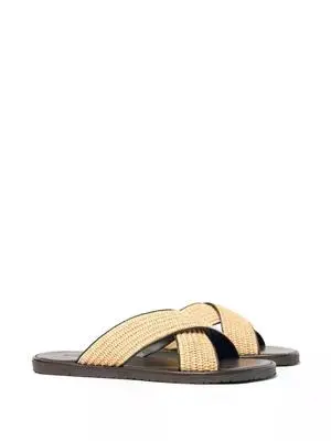 SCAROSSO Ettore Crossover-strap Raffia Sandals - Neutrals