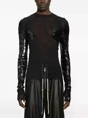 Rick Owens Temple Dennis Sequin-embellished T-shirt - Black