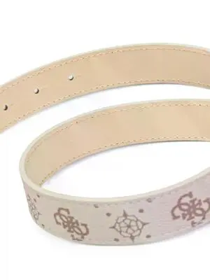 Guess Monogram-print Belt With Logo Plaque - Neutrals