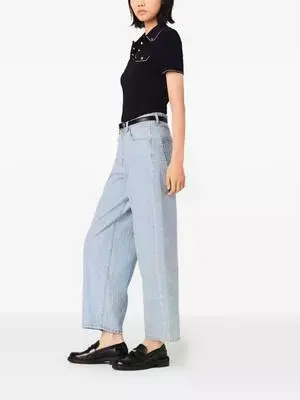 Maje Ribbed Polo Top With Contrast Trim And Flap Pockets - Black