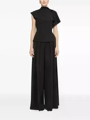 NISSA High Neck Ruffle Detail Asymmetrical Top - Black