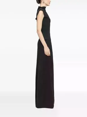 NISSA High Neck Ruffle Detail Asymmetrical Top - Black