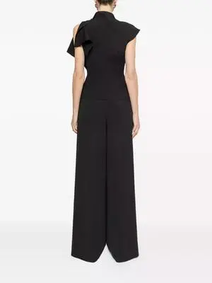 NISSA High Neck Ruffle Detail Asymmetrical Top - Black