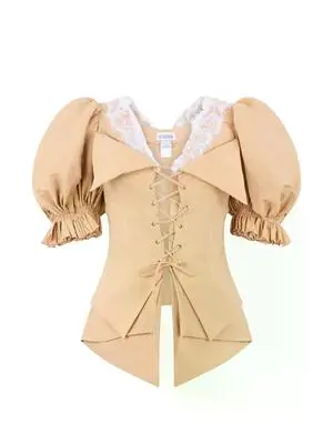 LES FILLES D'EVA Lace-trimmed Puff-sleeve Top