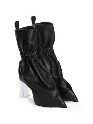 Rick Owens Ruched Leather Ankle Boots - Black