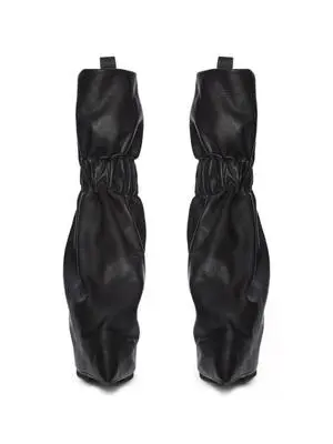 Rick Owens Ruched Leather Ankle Boots - Black