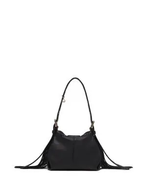Maje Mini Miss M Fringe-trimmed Leather Shoulder Bag - Black