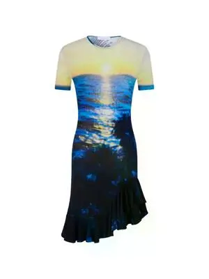 Rabanne Sunset-print Mini Dress With Ruffled Trim - Blue