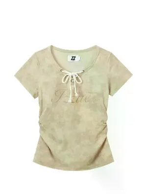 Izzue Lace-up Acid-wash T-shirt - Neutrals