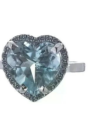 LISA NIK Aquamarine And Diamond Heart Ring