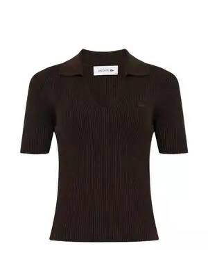 Lacoste Ribbed-knit V-neck T-shirt - Brown