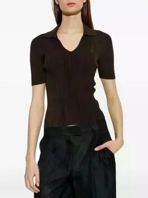 Lacoste Ribbed-knit V-neck T-shirt - Brown