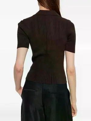 Lacoste Ribbed-knit V-neck T-shirt - Brown