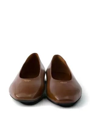 Prada Brushed Leather Square Toe Ballerinas - Brown