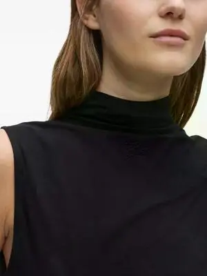 Karl Lagerfeld Mock-neck Ruched Tank Top - Black
