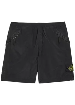 Stone Island Crinkled Nylon Logo Shorts - Black