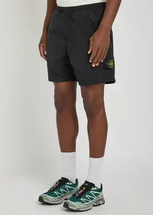 Stone Island Crinkled Nylon Logo Shorts - Black