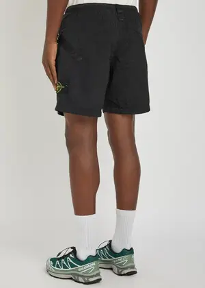 Stone Island Crinkled Nylon Logo Shorts - Black